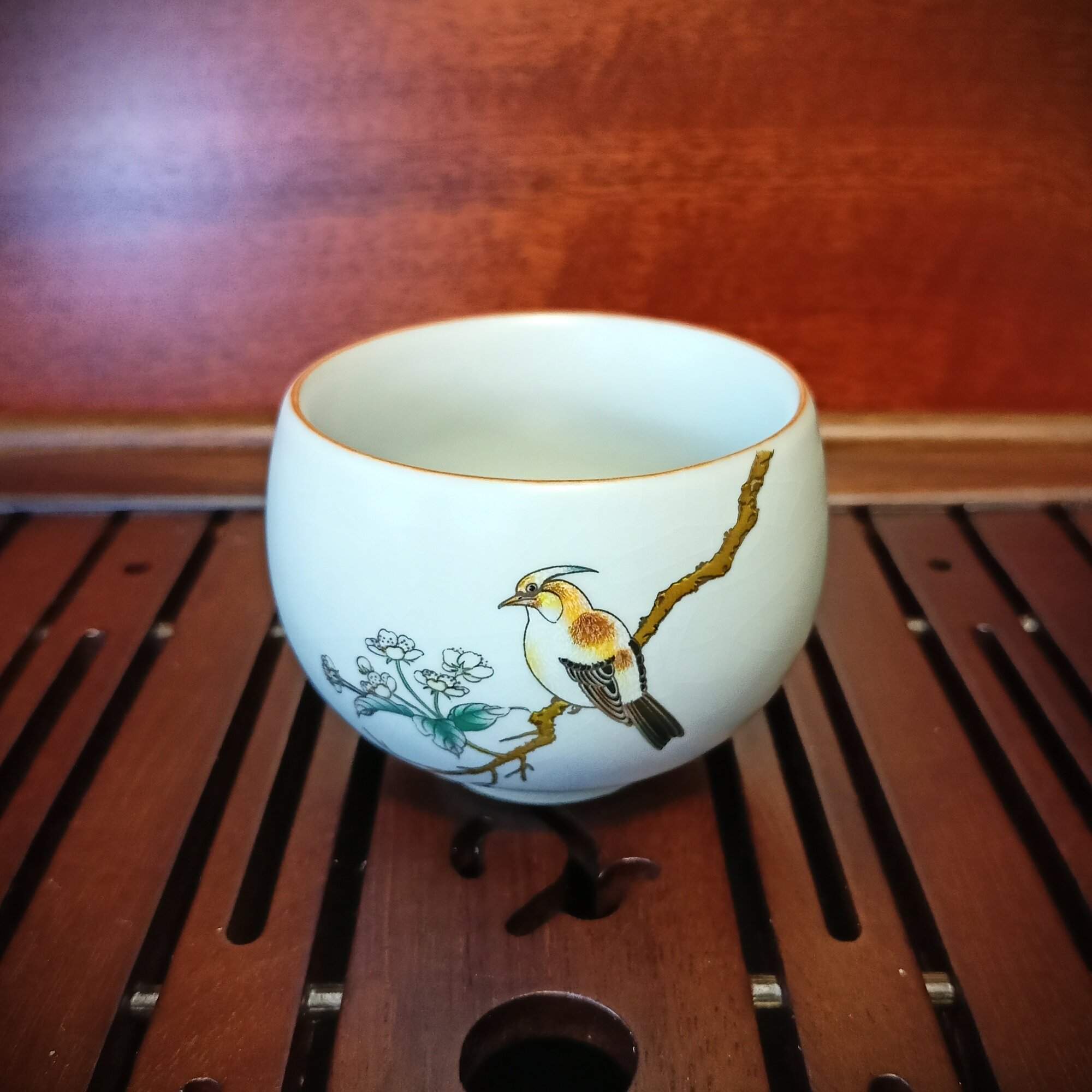 Пиала для чая "Свиристель", 100 мл. Керамика. Ручная роспись. Китай.