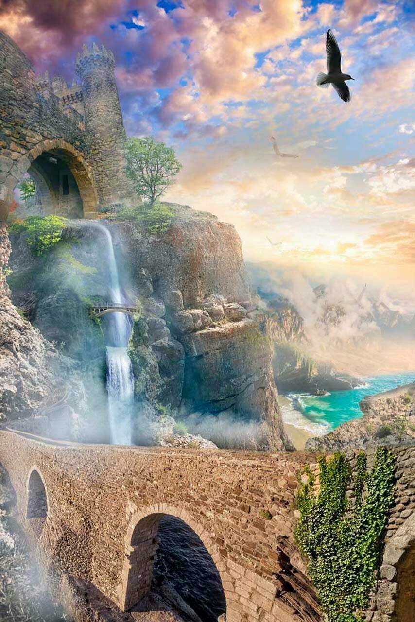 Фотообои Водопад в скалах 7-044-S-Флекс 270 x 200 см (ВхШ) Бесшовные, флизелиновые, влагостойкие обои MasterFresok