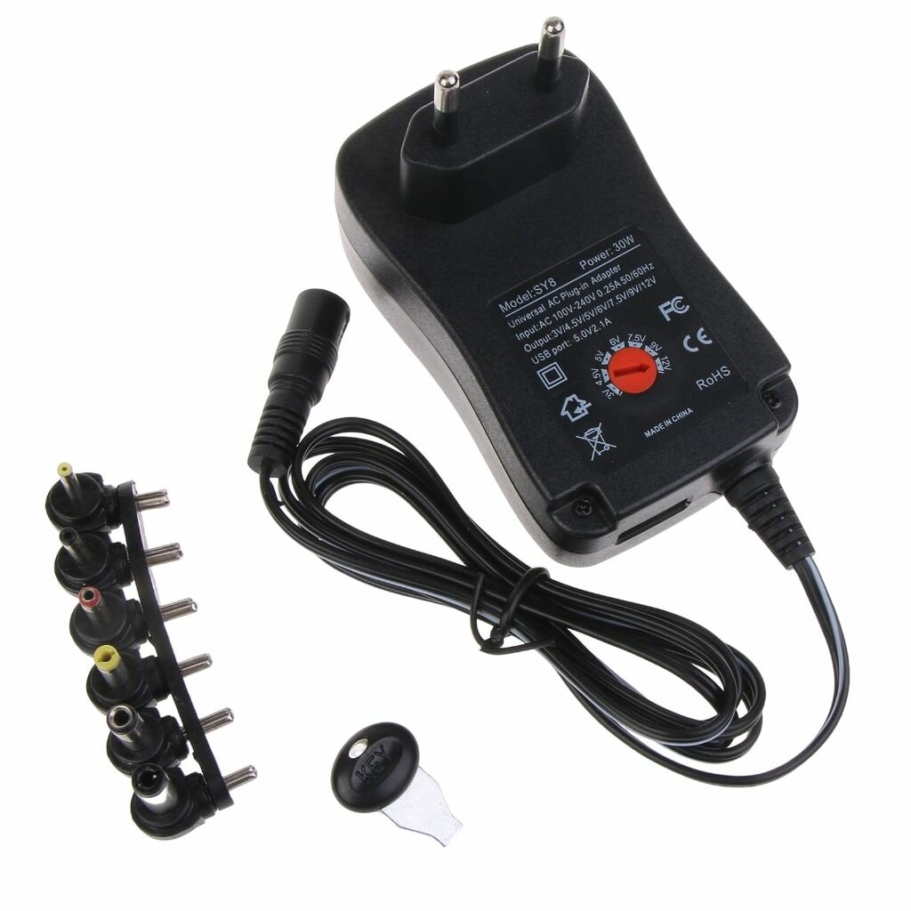 Универсальный импульсный источник питания с адаптером переменного/ постоянного тока мощностью 30 Вт с 6 выбираемыми наконечниками для бытовой электроники 3 В-12 В LED