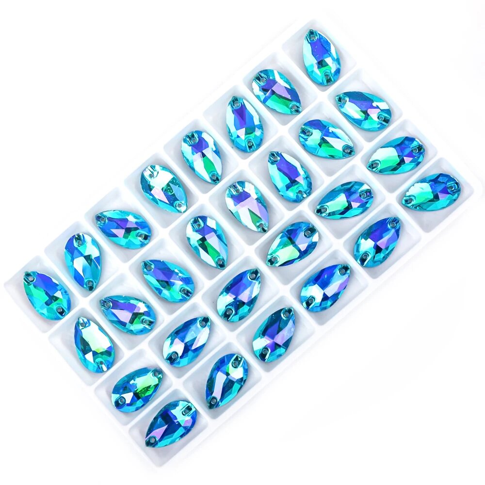Стразы хрустальные синие 13x22mm Aquamarine AB 20шт