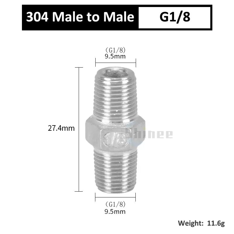 Мужской-мужской фитинг G1/8 из нержавеющей стали 304, Цвет: 1l8-1l8