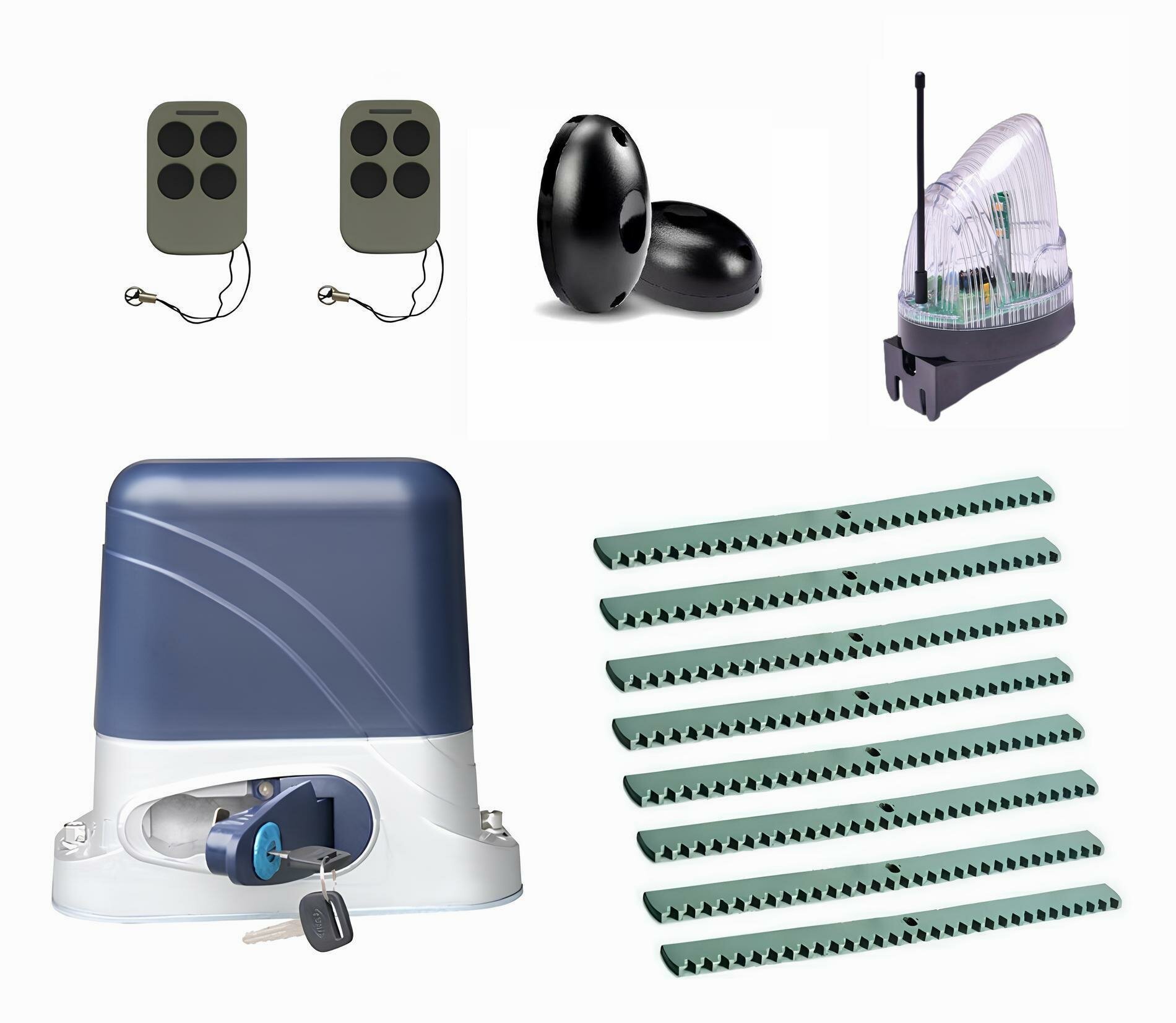 Автоматика для откатных ворот KSL-1300 FULL-5K8, комплект: привод, 2 пульта, фотоэлементы, лампа, 8 реек