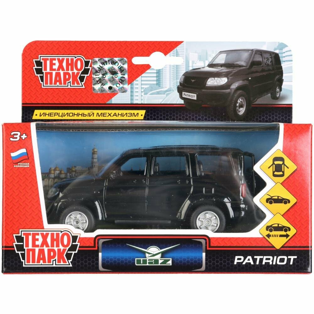 Модель Инерционная Технопарк UAZ Patriot (12см, металл, открываются двери, багажник, черная, в короб