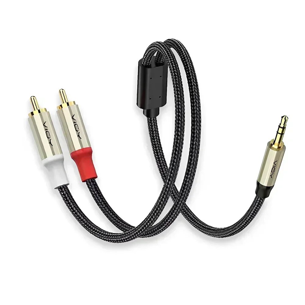 Аудиокабель 3.5 мм на 2 RCA, 1 м, Silver