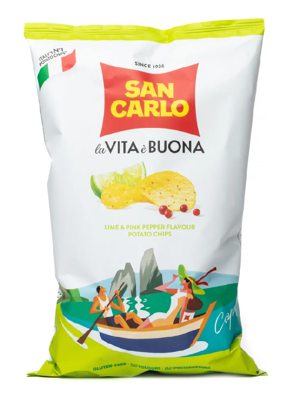 Чипсы картофельные SAN CARLO со вкусом лайма и розового перца /пакет/ 150г