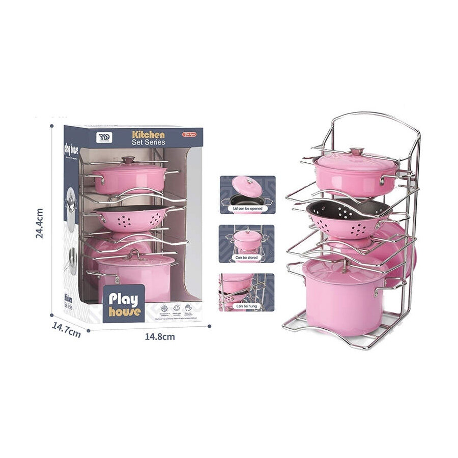 Набор посуды 4 предмета на подставке металлический розовый YY-171 с 3 лет