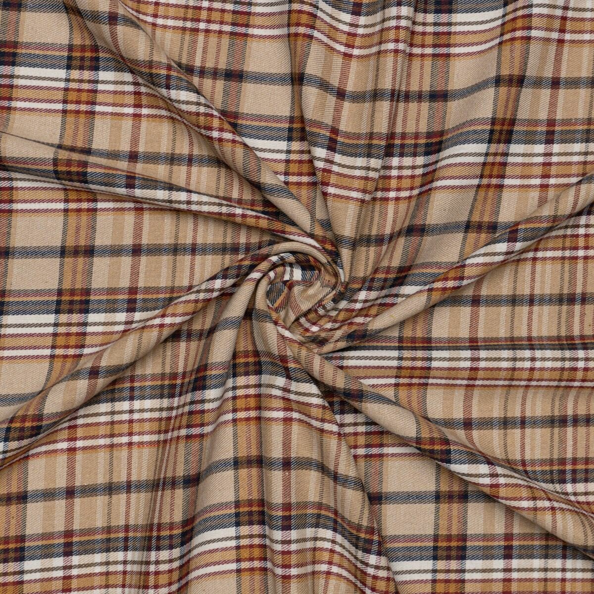 Плательная ткань фланель бежевая разноцветная клетка, 1,4х2м