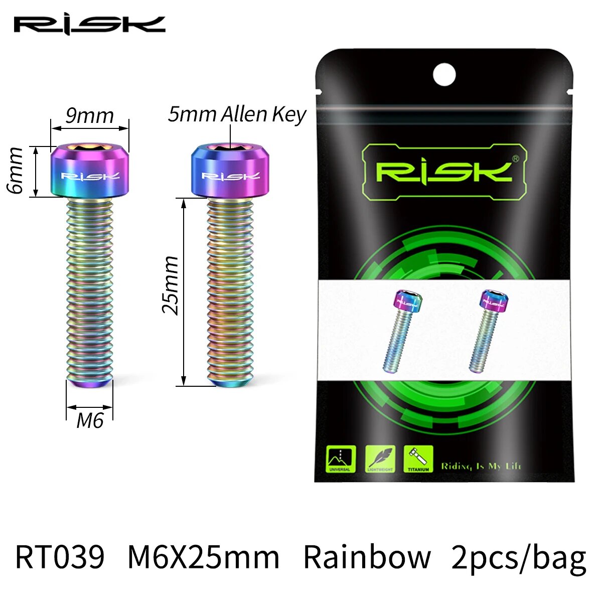 RISK Крепежные болты для дискового тормоза титановый сплав 2 шт. M6x25 Rainbow