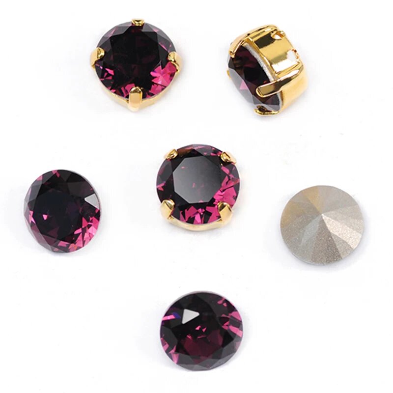 Стразы YANRUO 1357 10mm - 15Pcs, Черный, Gold Settings, Amethyst