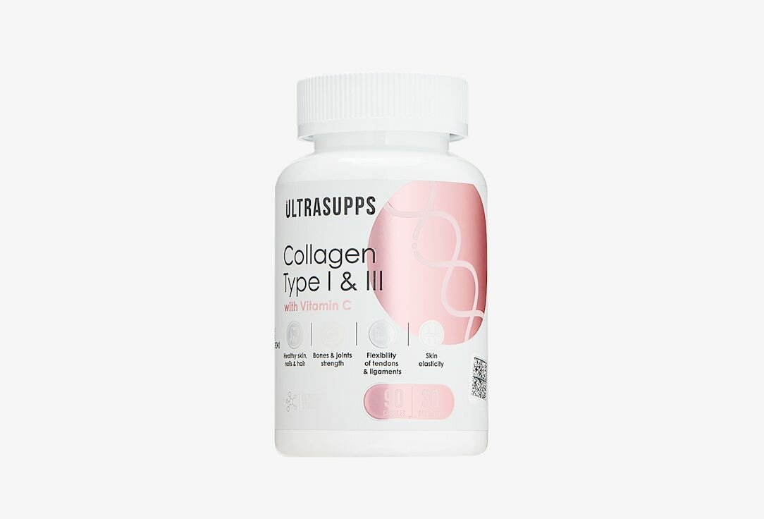БАД для красоты кожи ULTRASUPPS Коллаген 425 мг, Витамином С 10 мг в капсулах
