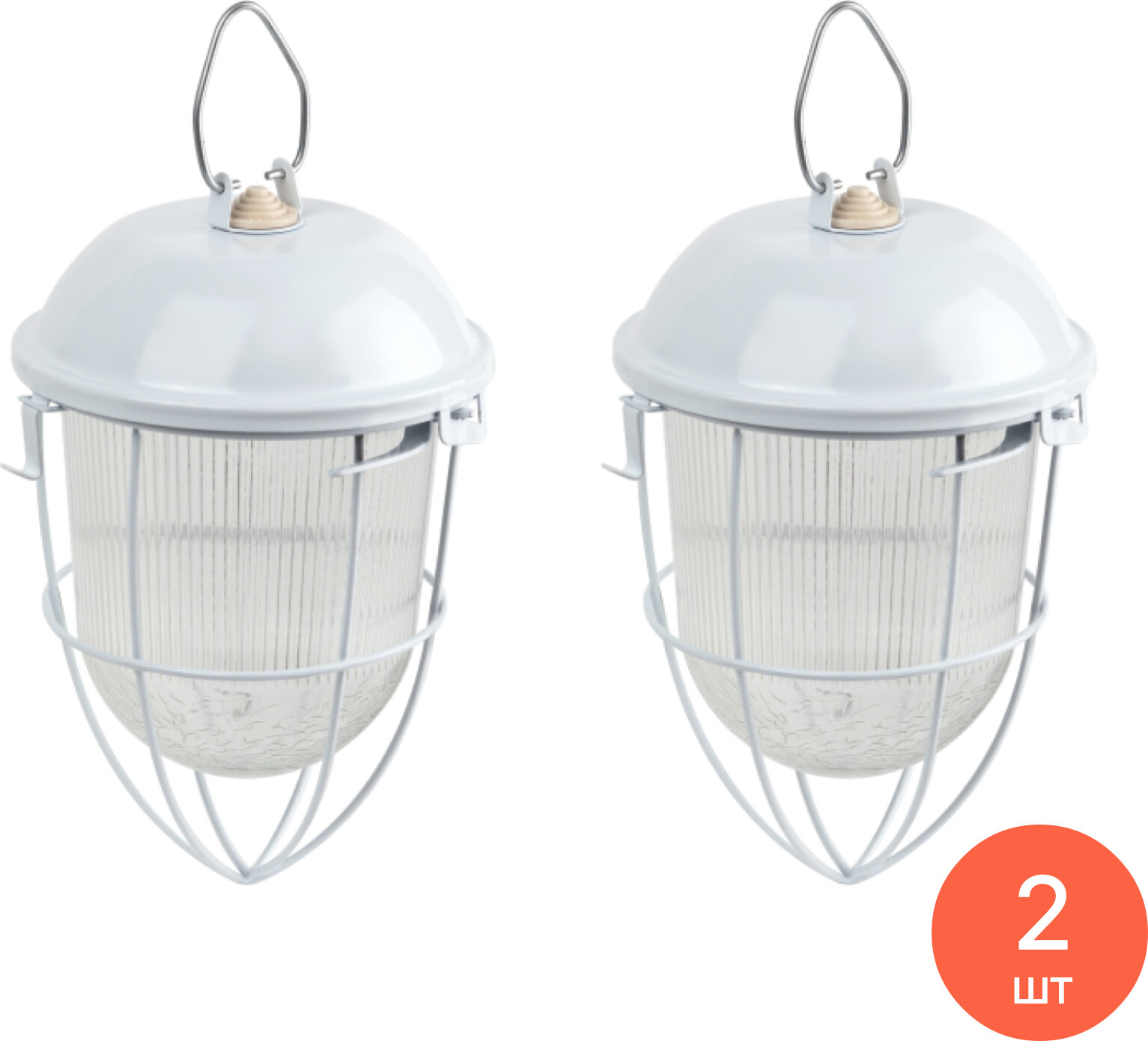 Светильник подвесной потолочный ЭРА НСП 02-100-003 Желудь Е27, в корпусе из стекла с решеткой, белый, размером 172х262х275мм, 100Вт IP54 / освещение (комплект из 2 шт)