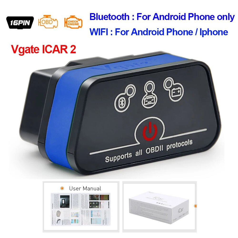 Vgate iCar2 ELM327 Bluetooth-сканер obd2 elm 327 V2.1 obd 2 wifi icar 2 автоматический диагностический сканер для Android / компьютера / IOS читатель кода ICAR2 WIFI, Type 3