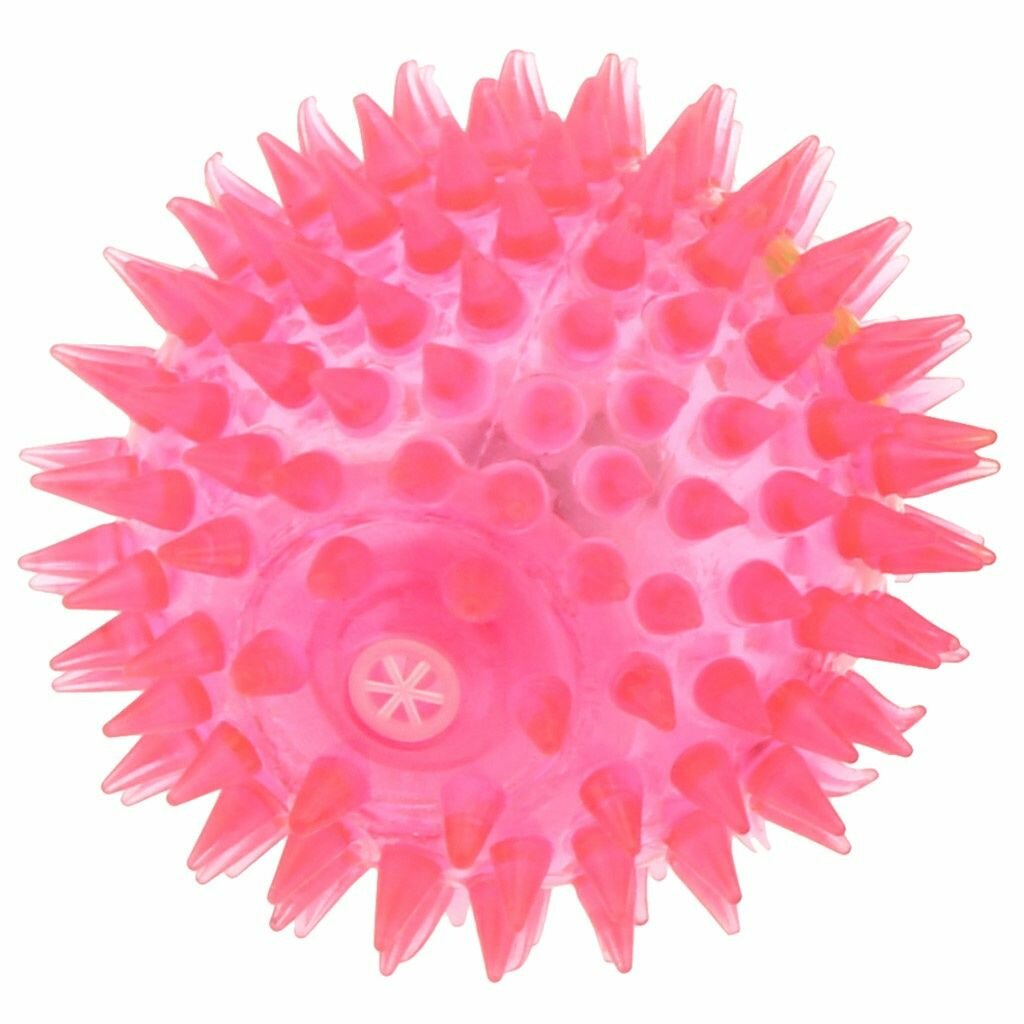 Игрушка для собаки Pet Toys "Мяч с шипами", 7,5х7,5 см, ПВХ, с пищалкой, светящаяся, прозрачная, цвета в ассортименте