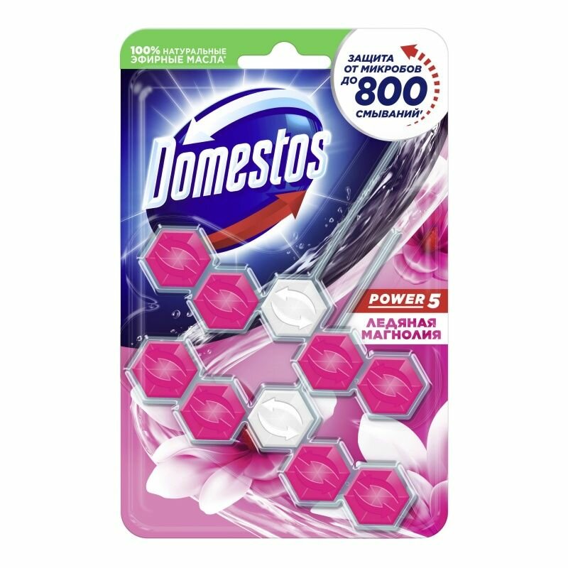 Блок для очищения унитаза Domestos Power 5 Duo, Ледяная магнолия, 2х55 г (68197387)