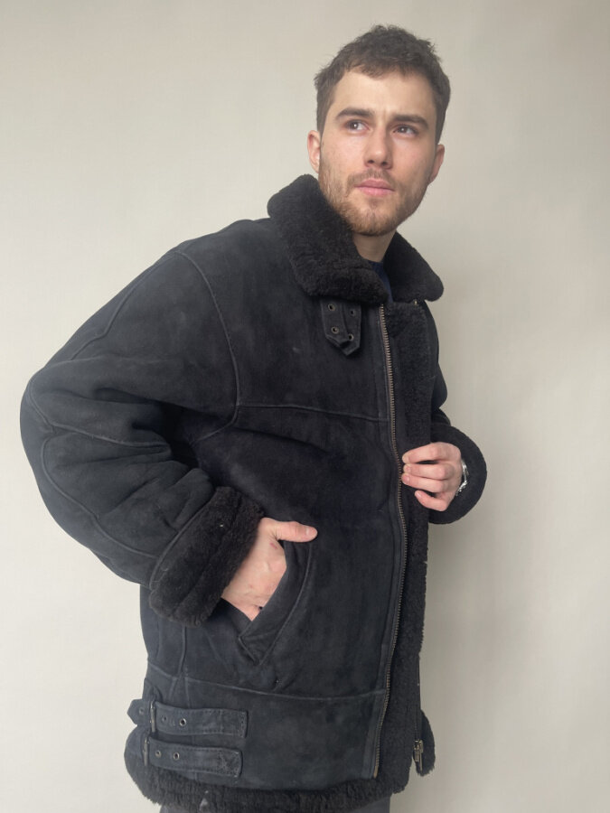 Дубленка мужская пилот авиатор тм LUSA натур. замша, овчина дл.80 см р.52-54 /12274/