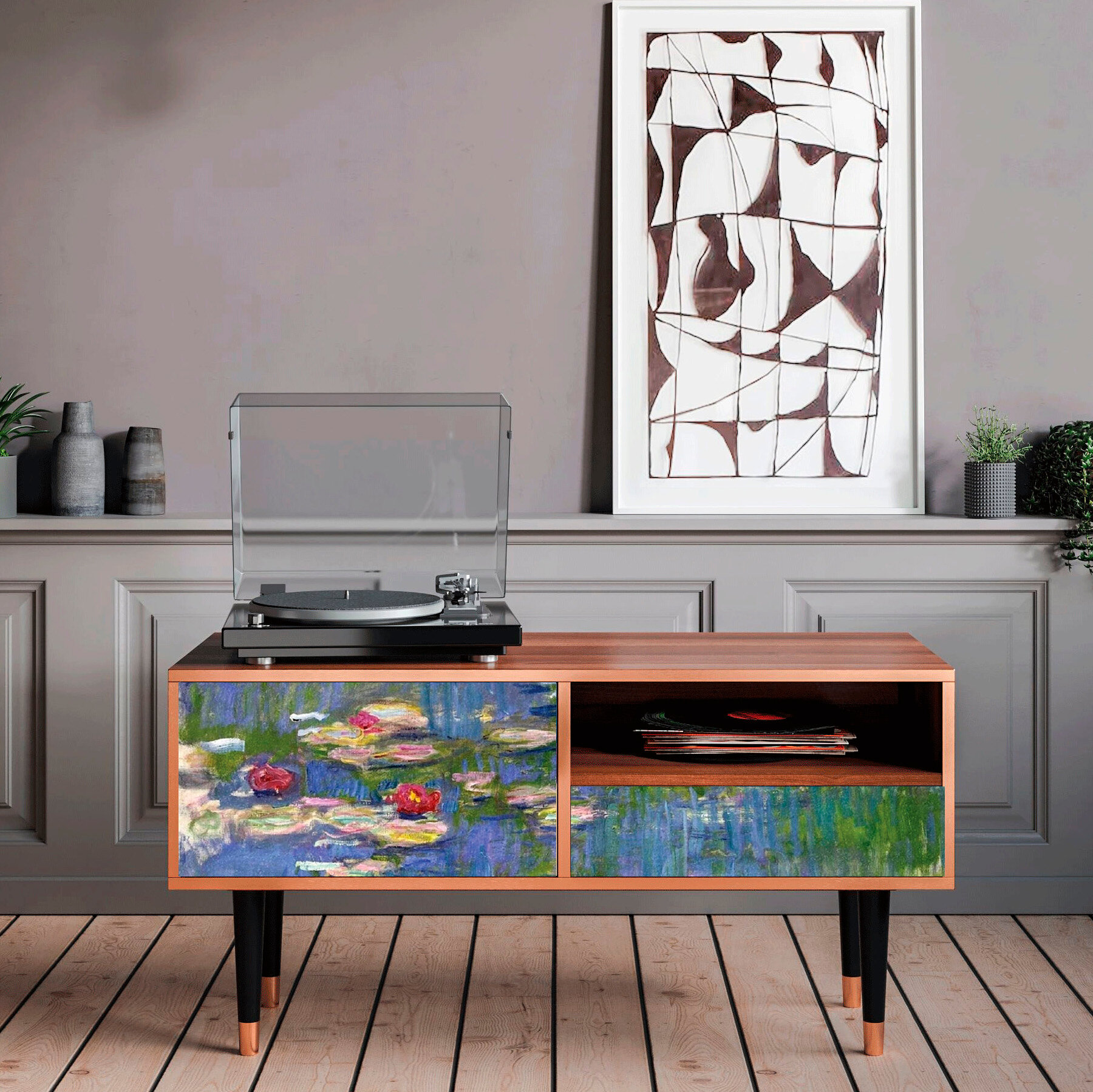 ТВ-Тумба - STORYZ - T3 The water lily pond by Claude Monet, Размер - 115 x 59 x 48 см, Цвет корпуса - , Орех