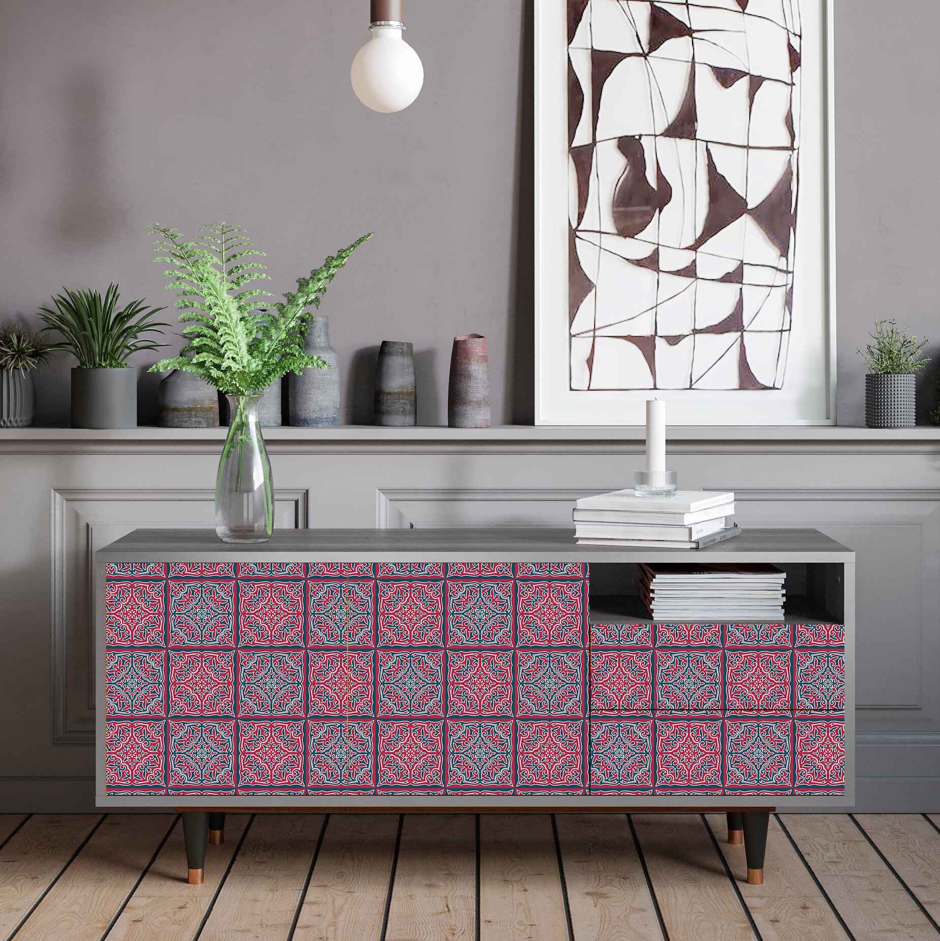ТВ-Тумба - STORYZ - T7 Riviera Mosaic, Размер - 125 x 56 x 41 см, Цвет корпуса - , Серый