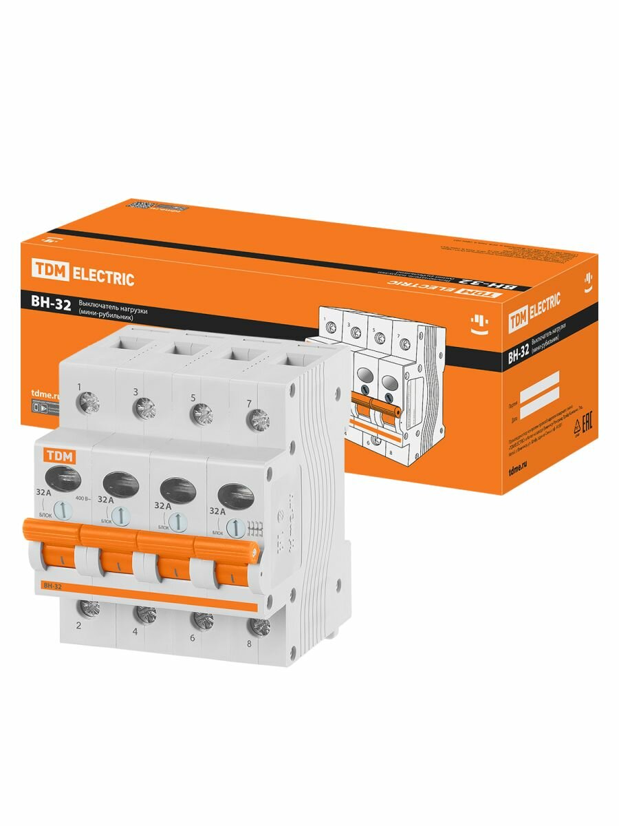 Выключатель нагрузки (мини-рубильник) ВН-32 4P 32A TDM