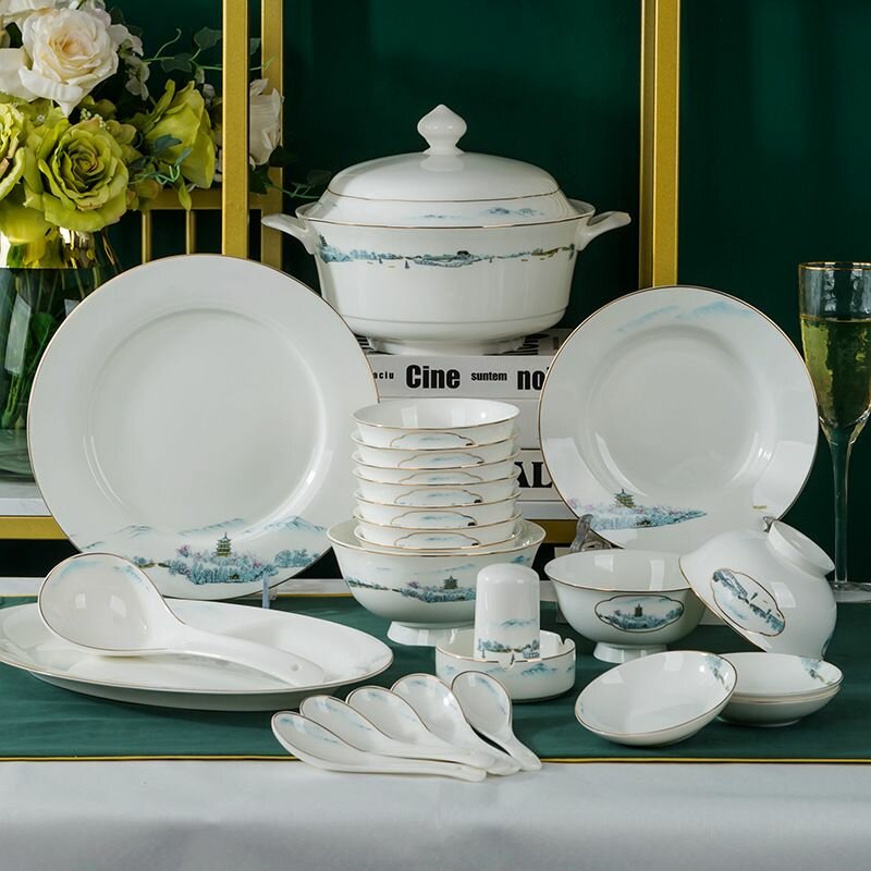 Керамический набор посуды (28 предметов, с супницей)