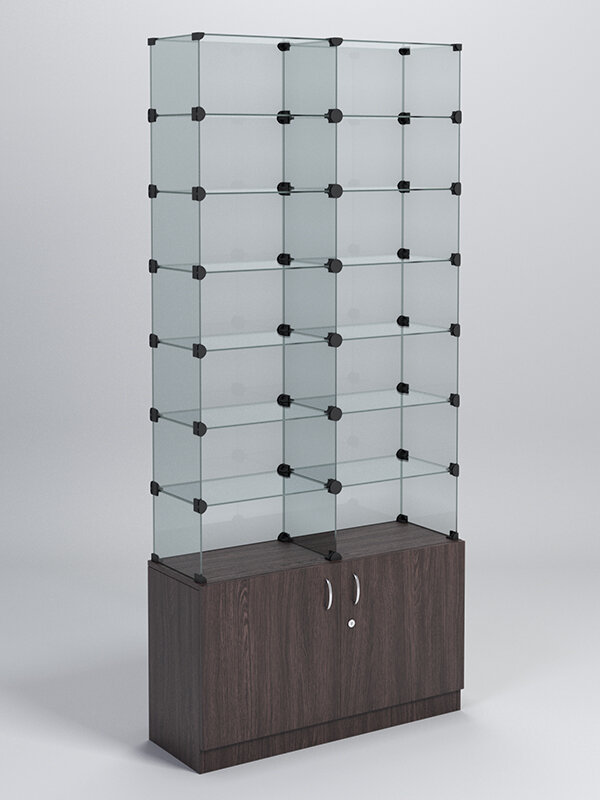 Витрина стеклянная "КУБ" №133 (без дверок, передняя стенка - стекло), Дуб Венге