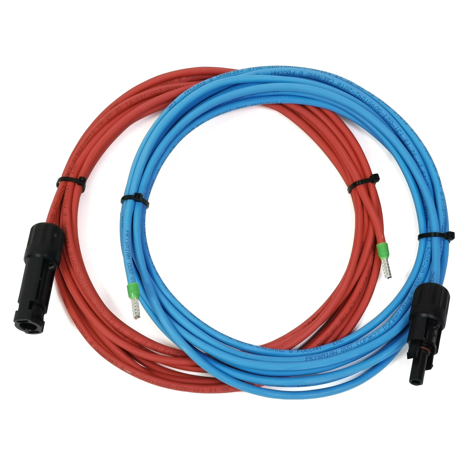 Комплект проводов с разъемами MC4 для солнечных панелей (2шт по 5 метров, 6 мм²)