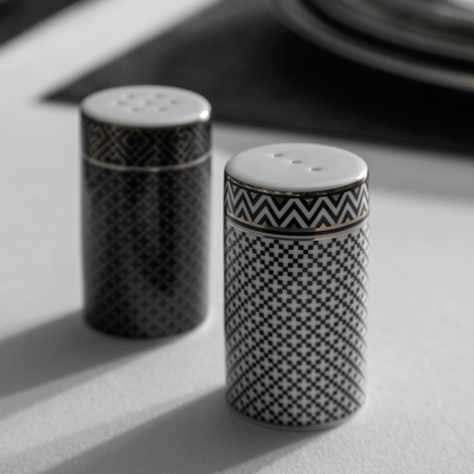 Togas Солонка и перечница набор для специй "Люссон" фарфор с позолотой, в стиле ар-деко, 2 предмета