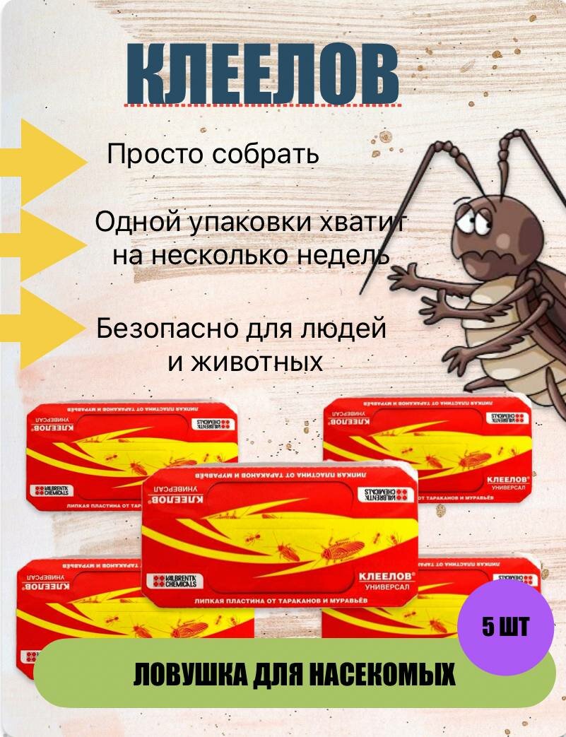 Ловушка-домик для тараканов и ползающих насекомых, Клеелов, упаковка 5 шт.