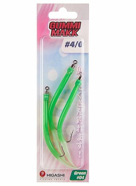 Higashi Крючок оснащенный кембриком Gummi Makk #4/0 (set-3pcs) #04 Green