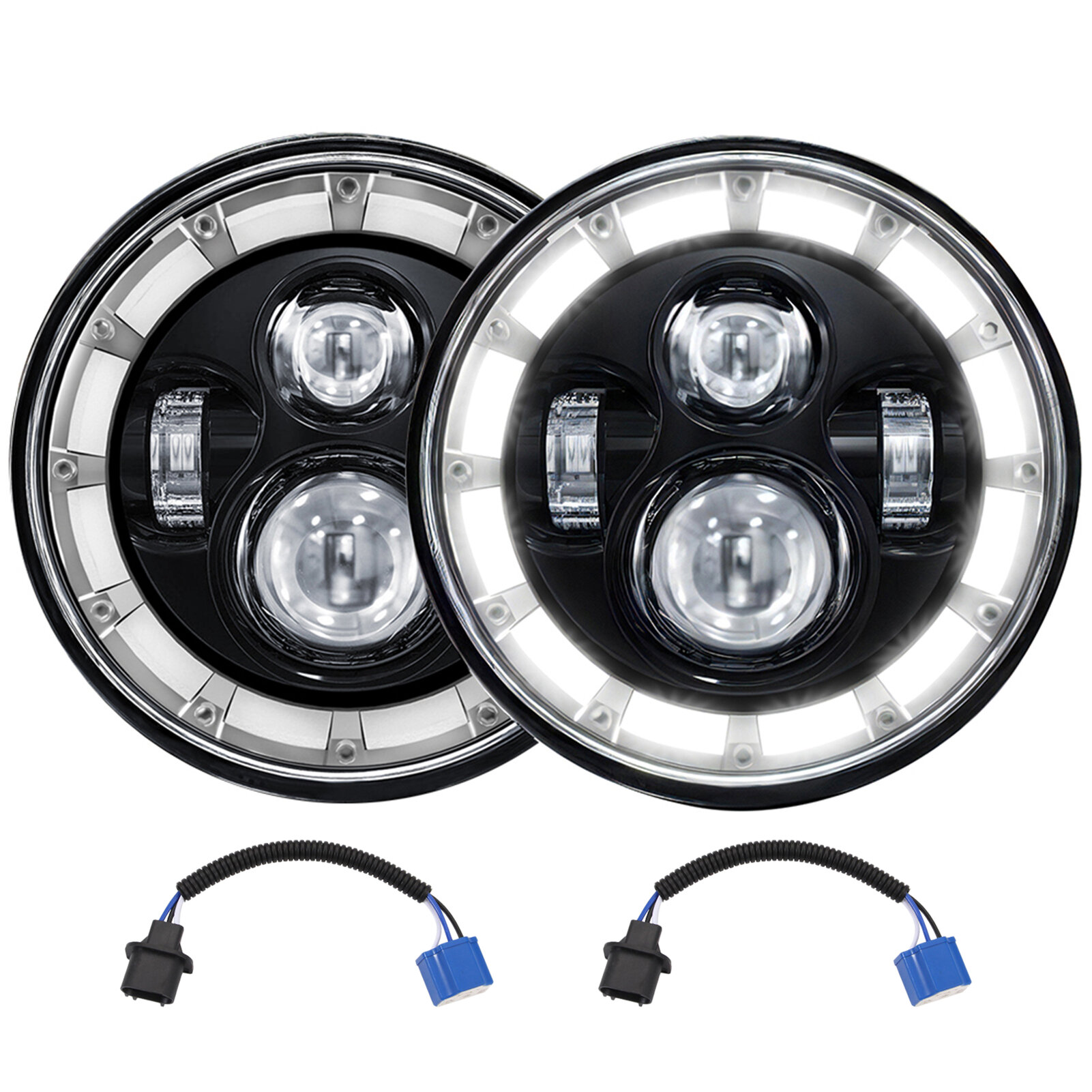 2 шт. 7-дюймовые светодиодные фары, круглые, с ближним/дальним светом, ДХО, поворотниками, замена для Jeep, Land Rover, Hummer, Mazda, Chevy, Ford