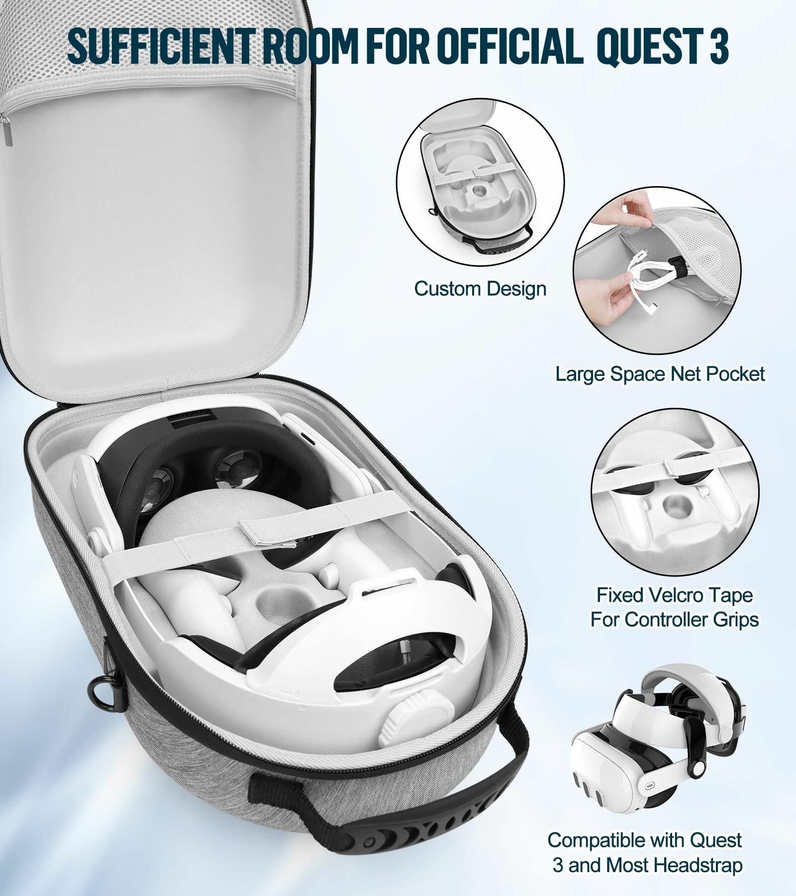 Чехол-кейс для Meta Quest 3 VR: прочный, waterproof, с ремнем и защитой для контроллеров
