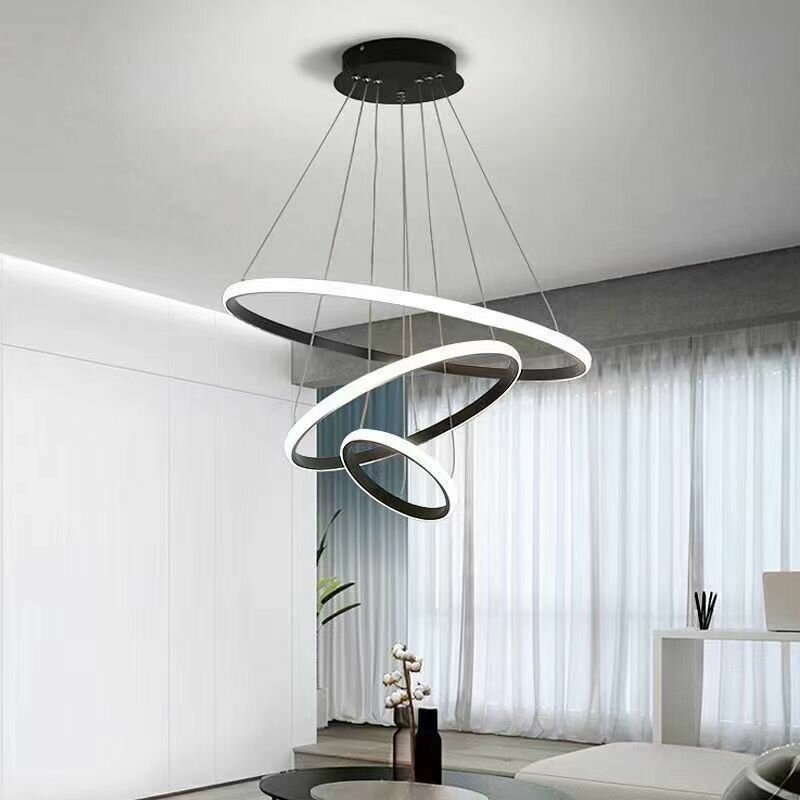 Черные светодиодные круглые кольца Потолочная подвесная люстра -hj