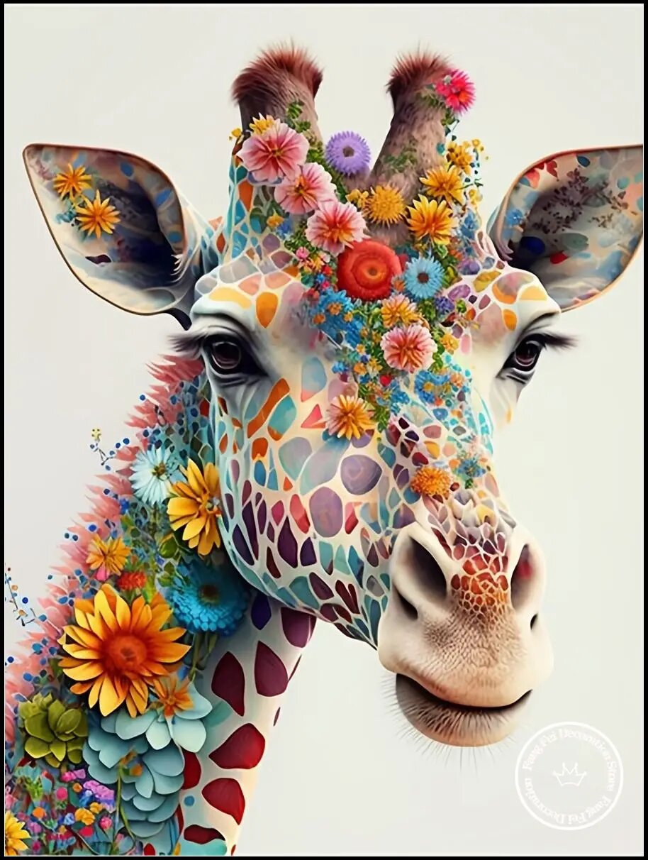 Алмазная мозаика на подрамнике "Художественное фото жирафа" круглые бриллианты 40х50см