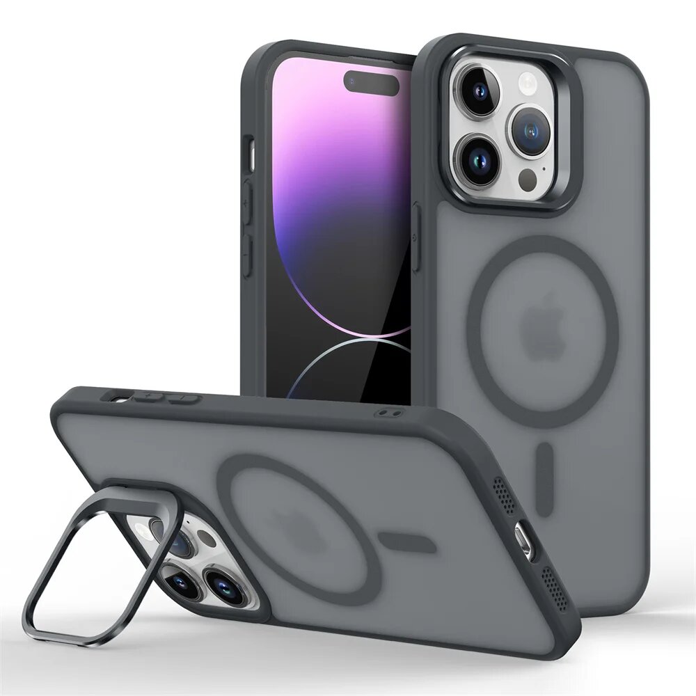 Luxury Magnetic Shockproof Phone Case For iPhone 16E16 15 14 13 mini 12 11 Pro Max Plus Funda Stand Glass Lens Protection Cover