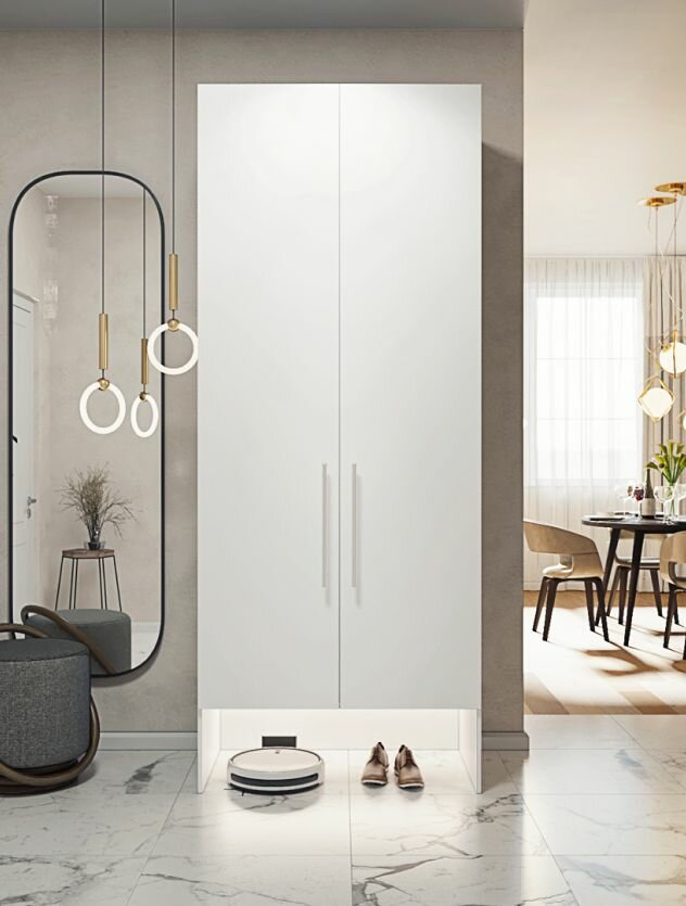 Casa Mia 100x50x270 см. Шкаф в прихожую парящий распашной, 2-дверный, белый, ручка рейлинг 320 мм