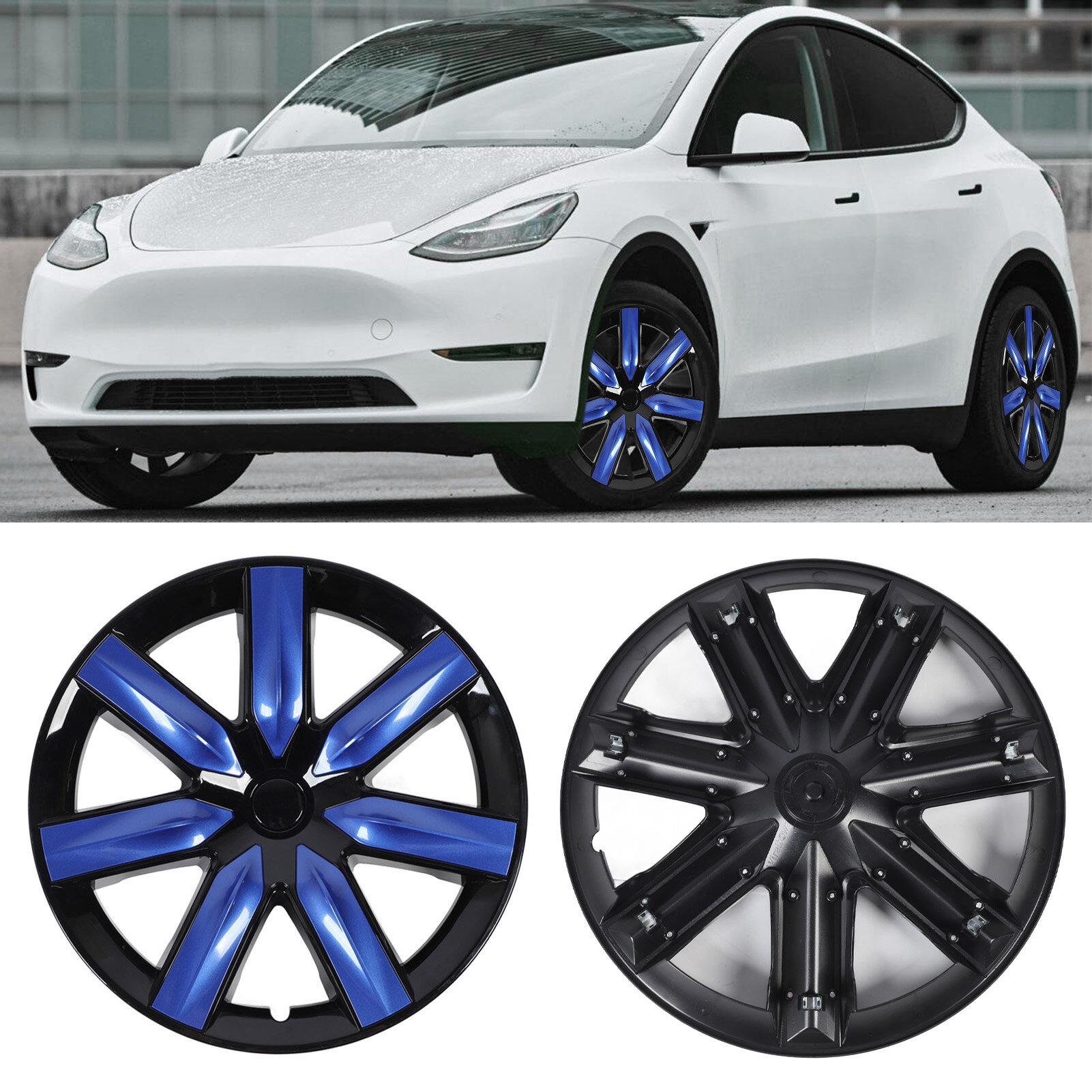 4 шт. колпачок ступицы автомобиля 19 дюймов спортивный вид защитная пряжка установка колпачок ступицы колеса крышка для модели Y 2021-2024 синий