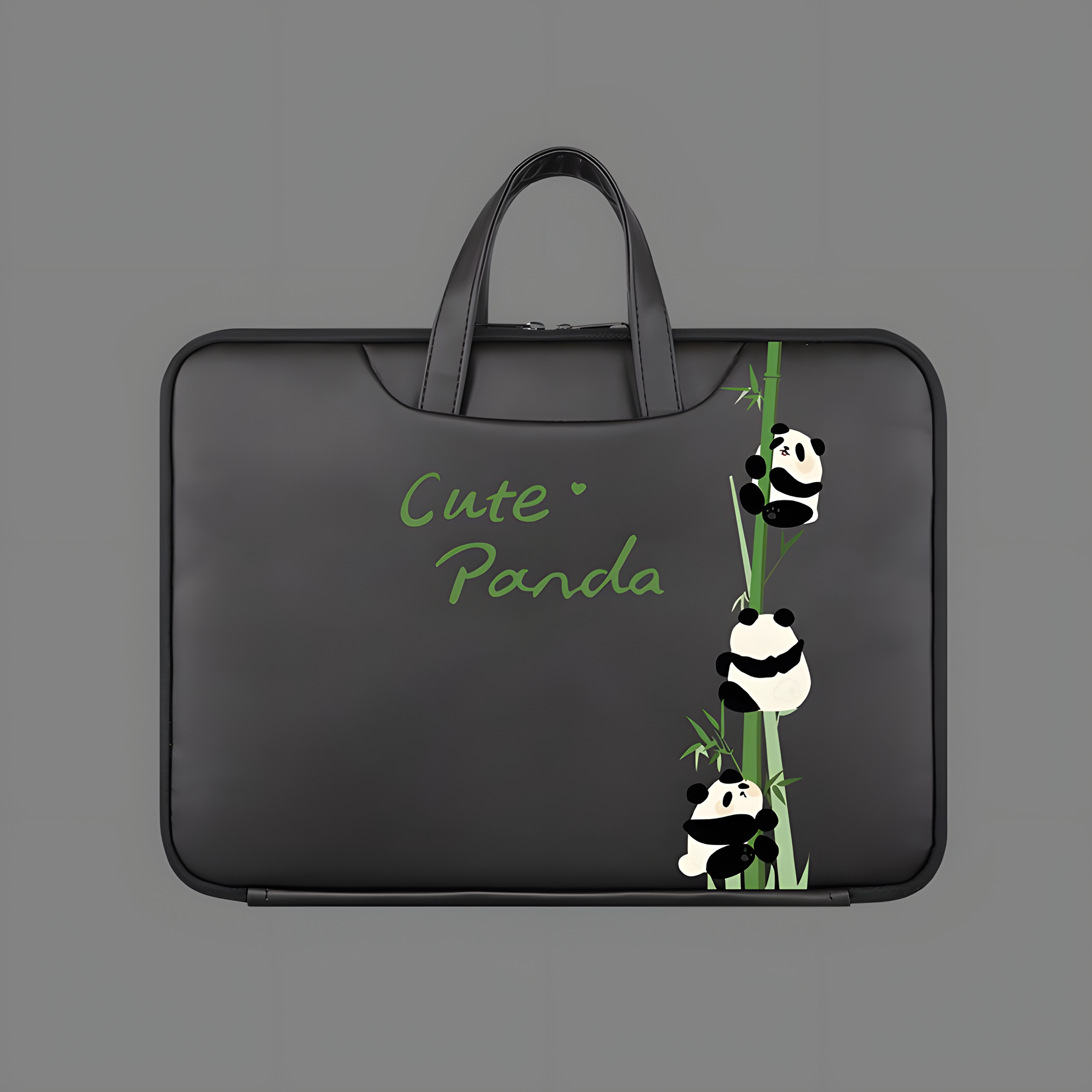Сумка для ноутбука 15.6", влагозащитная, 3 отделения, панды держащие бамбук на черном фоне