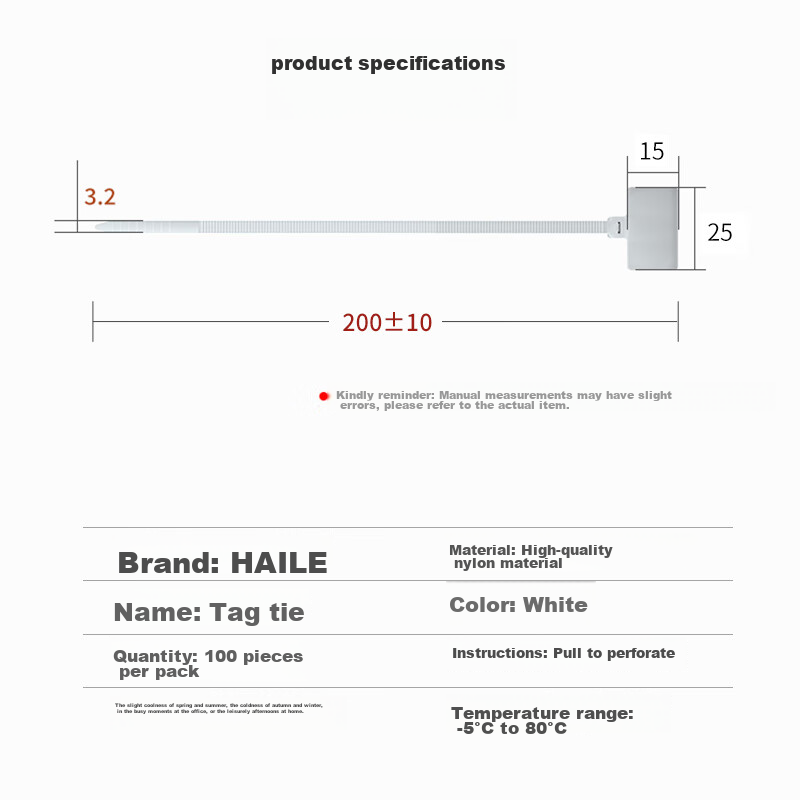 HAILE Самоблокирующиеся нейлоновые кабельные стяжки 20 см 100 шт. Организатор сетевых и телефонных проводов Модель：3.2