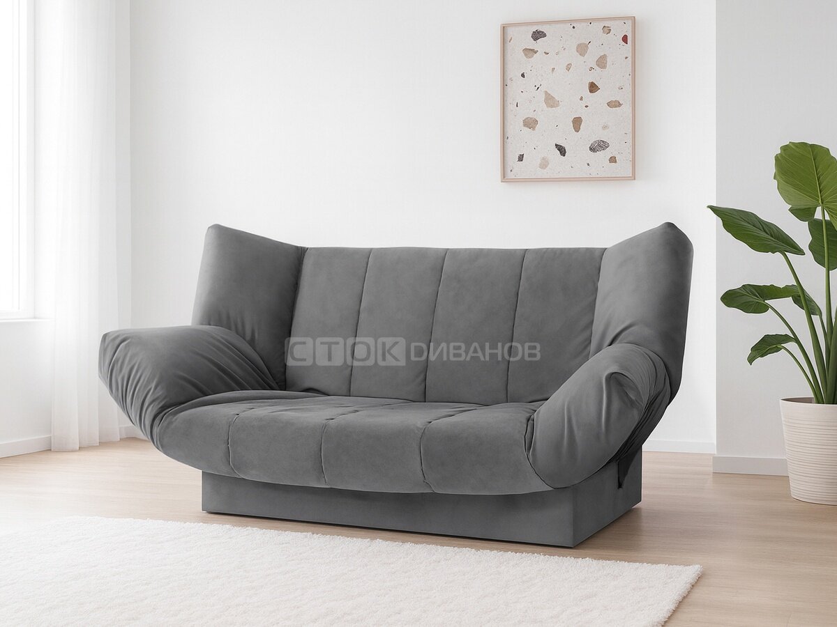 Диван Сток Диванов Вельвет Grey серый, механизм клик-кляк, съёмный чехол