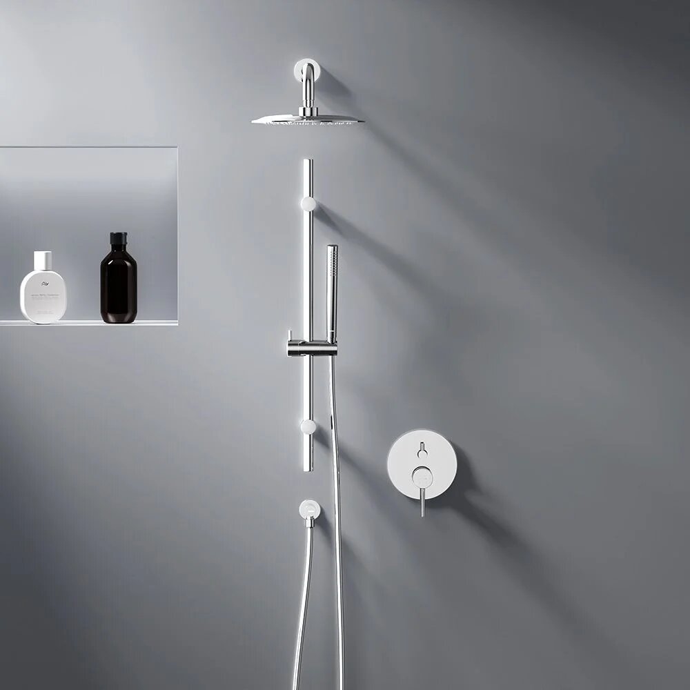 Душевая система с тропическим душем Damixa Scandinavian Pure 936530000 скрытого монтажа, со смесителем, встраиваемая, со штангой, хром