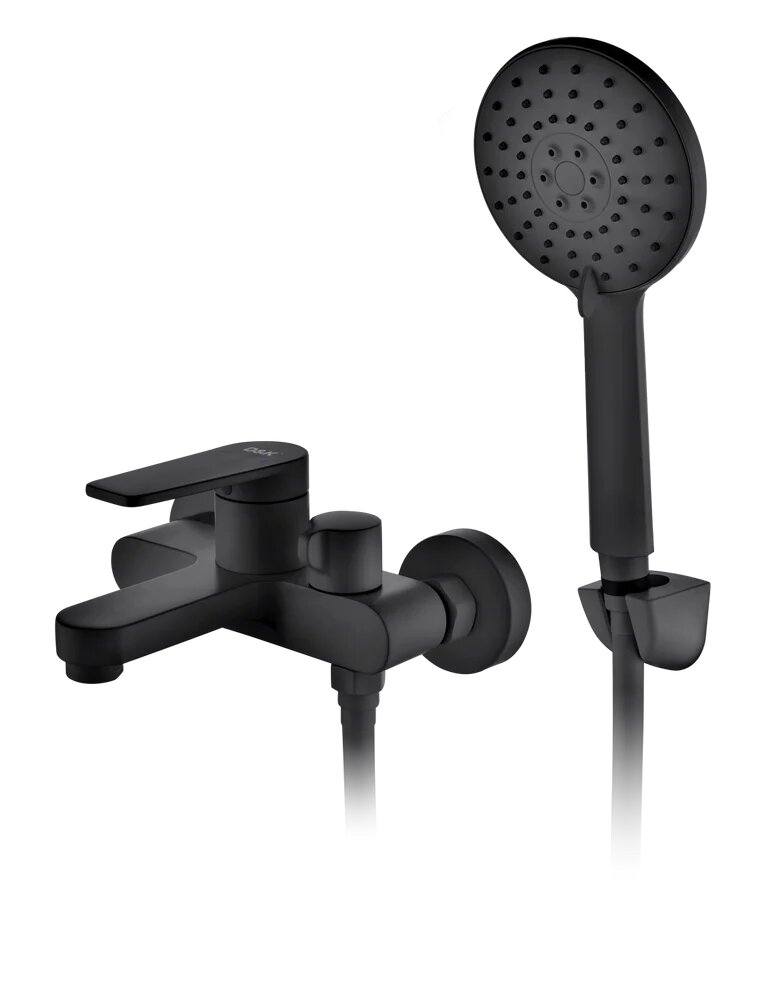 Смеситель для ванны с душем D&K Bayern.Furth DA1523205 с душевым гарнитуром, настенный, однорычажный, черный, матовый, латунный, с керамическим картриджем