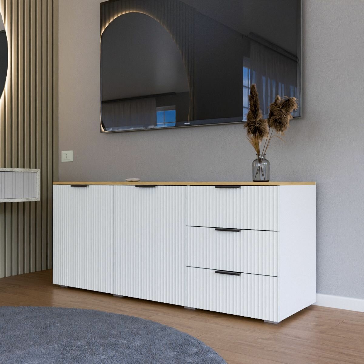 Комод с ящиками и полками для одежды Салерно 11 белый 148 х 46 x 64 см