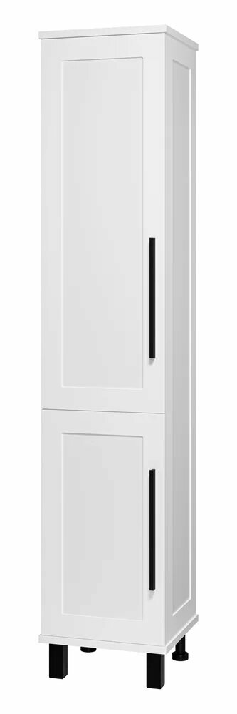 Шкаф-пенал для ванной Misty Модерн 35 L с бельевой корзиной, 36 см, белый, матовый, с дверками, из МДФ, фурнитура черная, в стиле ретро