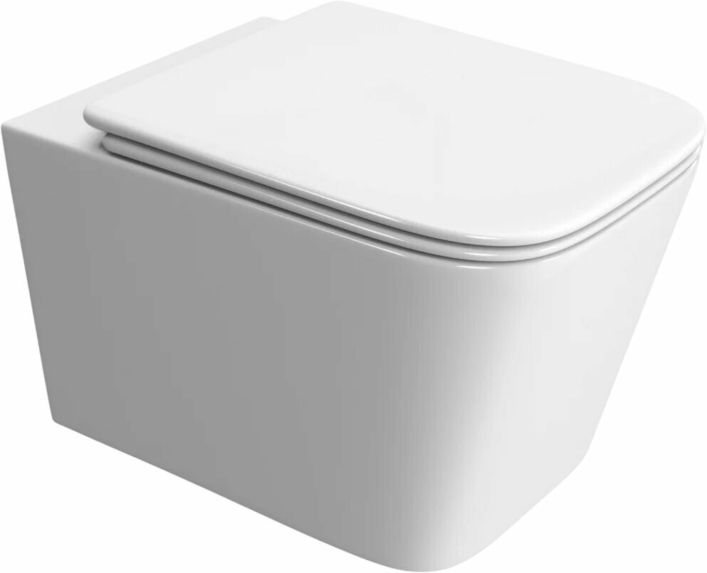 Унитаз подвесной BelBagno Due BB5171CH-TOR/SC с микролифтом, безободковый, без бачка, фарфоровый, антивсплеск, белый прямоугольный