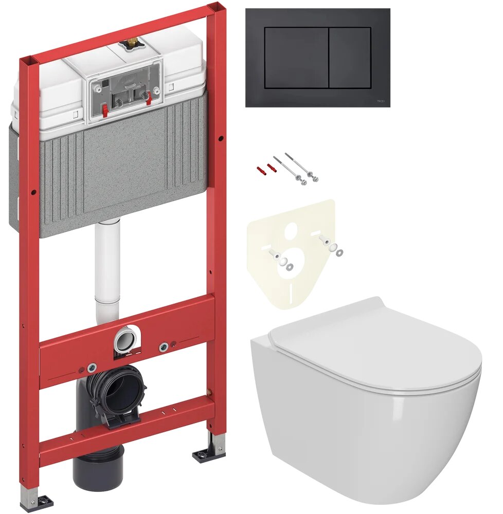 Комплект 2 в 1 Унитаз подвесной Bauedge SOL0001 / Инсталляция с кнопкой TECE Now 9400414