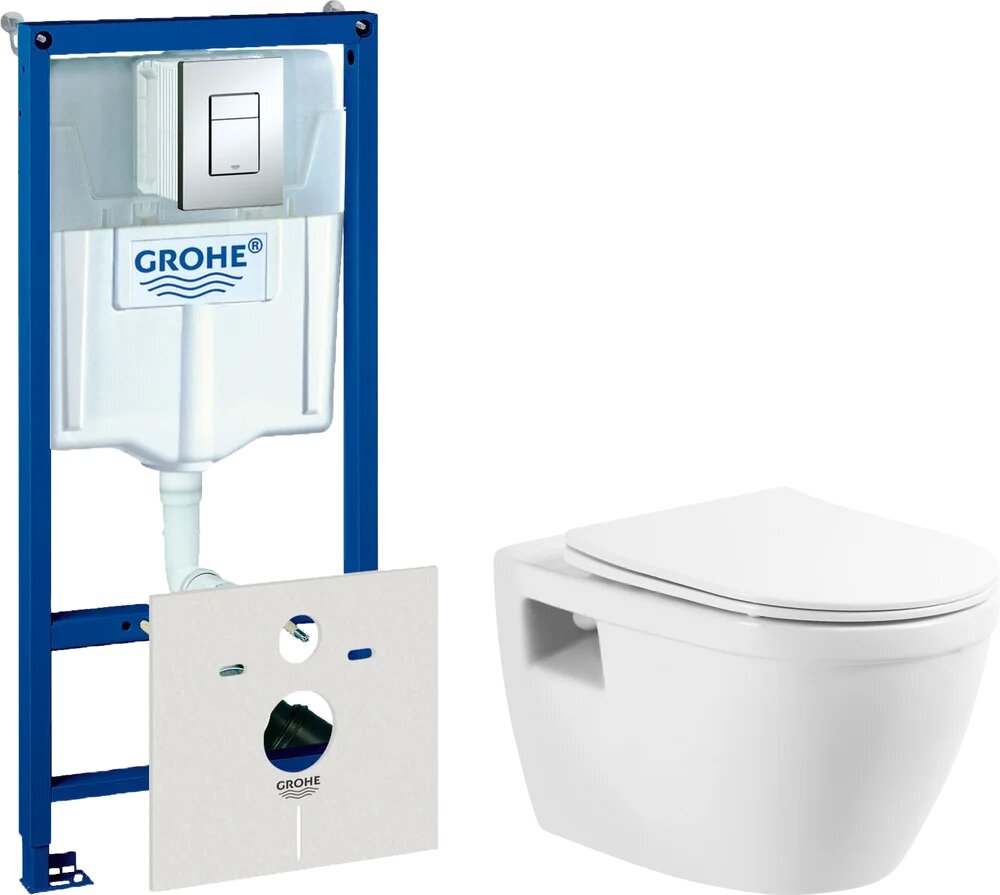 Комплект 3 в 1 Унитаз подвесной BelBagno Loto BB070CHR/SC / Инсталляция с кнопкой Grohe Rapid SL 38772001 цвет хром / Звукоизоляция 37131000