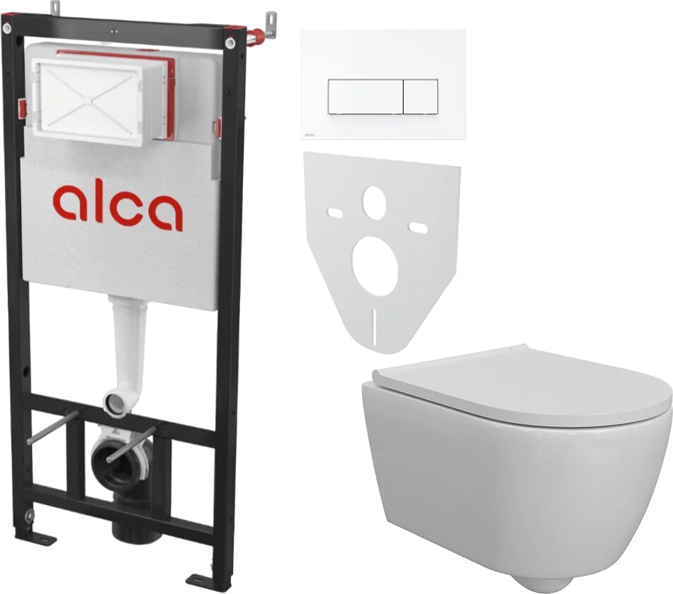 Комплект 5 в 1: Инсталляция AlcaPlast AM101/1120-4:1 M570-VE-01 / Унитаз подвесной DIWO Коломна 0700 / Сиденье с микролифтом, Кнопка белая, Комплект шумоизоляции, креплений