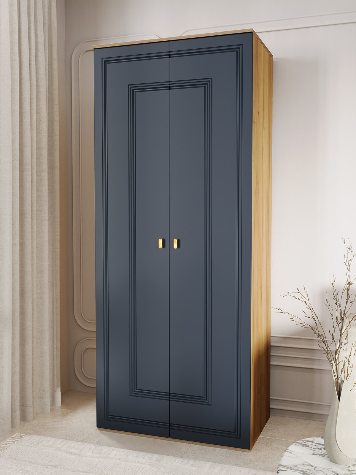 Шкаф Кураж Вега Сапфир 90.2х57.4х221.6 см, распашной, со штангой, синий