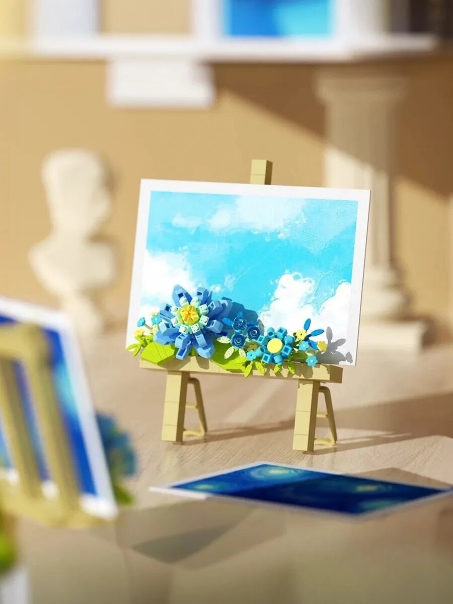 Конструктор мольберт с цветами, картина небо