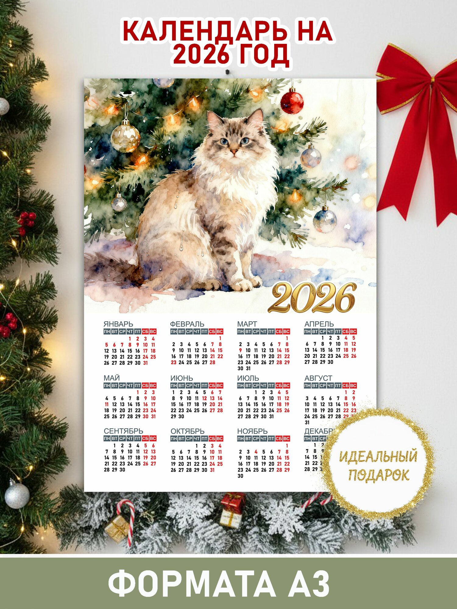 Настенный календарь на 2026 год формата А3
