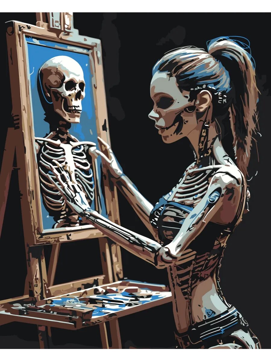 Картина по номерам Скелет Отражение Девушка